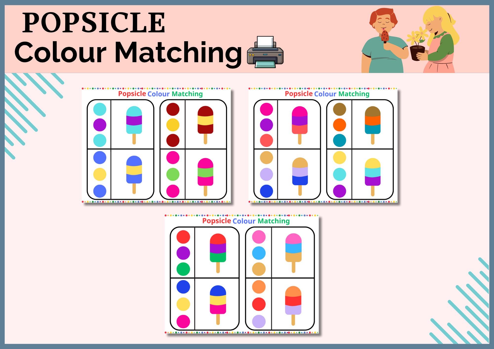 ICE CREAM Color Matching Printable Activity. Popsicle Colors Learning ...