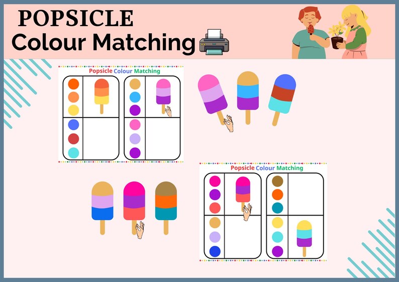 ICE CREAM Color Matching Printable Activity. Popsicle Colors Learning ...