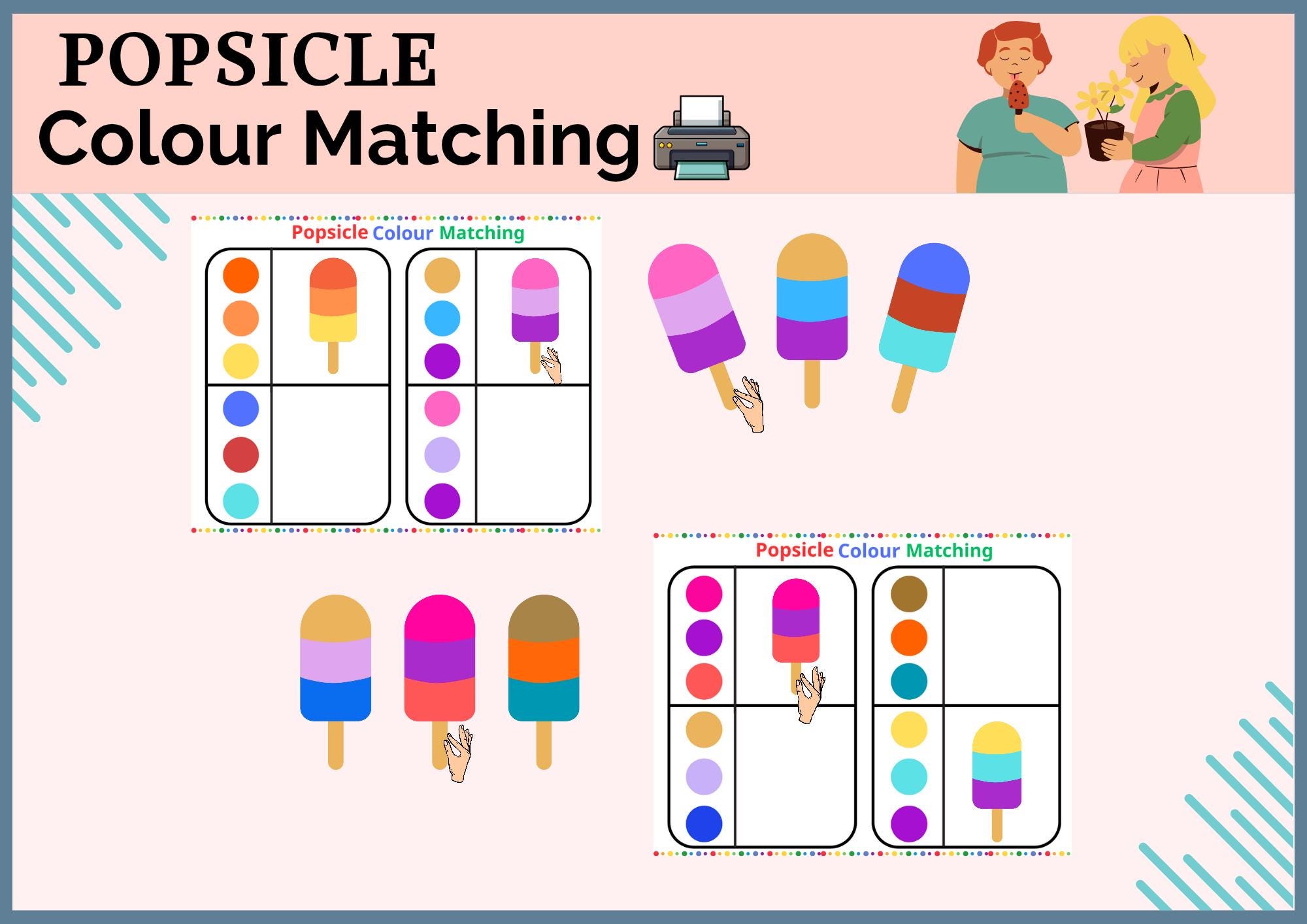 ICE CREAM Color Matching Printable Activity. Popsicle Colors Learning ...