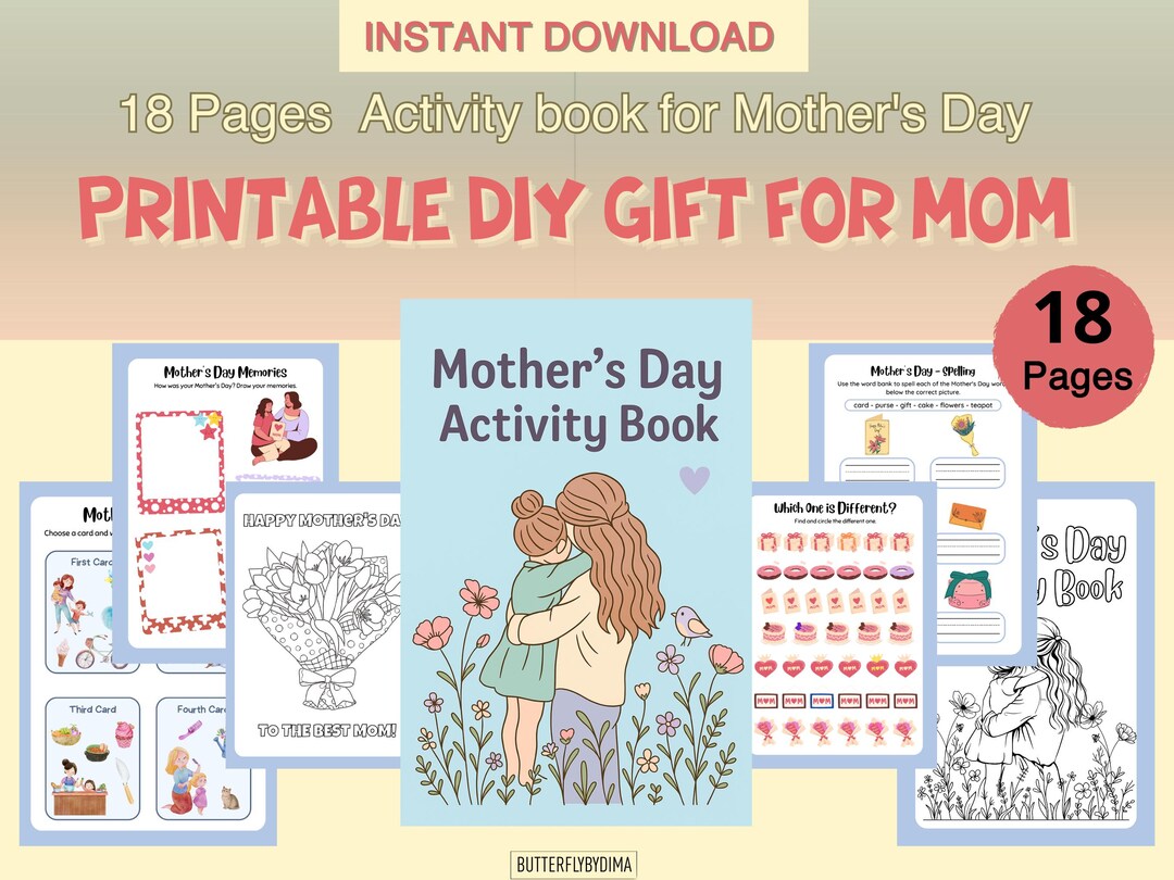 Mother’s Day Activity Book Printable | 18 Pages DIY Gift for Mom From ...