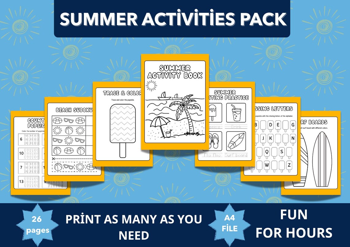 Summer Activity Pack,printable Worksheet for Kids, Fun Educational ...