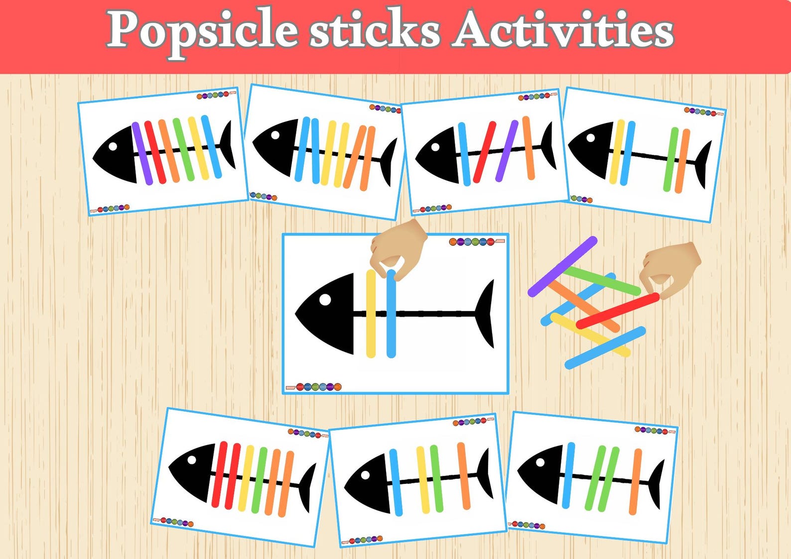 Popsicle Sticks Color , Preschool Activity Cards, Printable Fun for ...