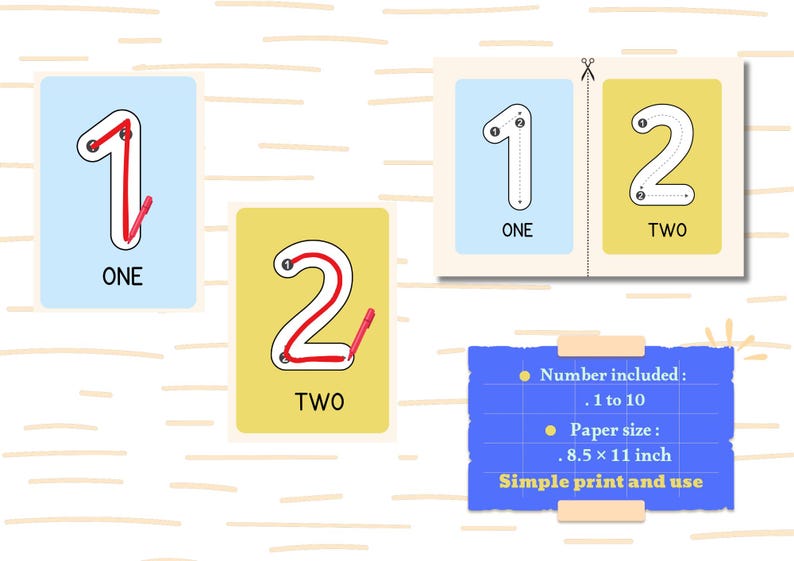 Number Flash Cards, Number Tracing Worksheet, 1-10 Flash Cards, Pre-k ...