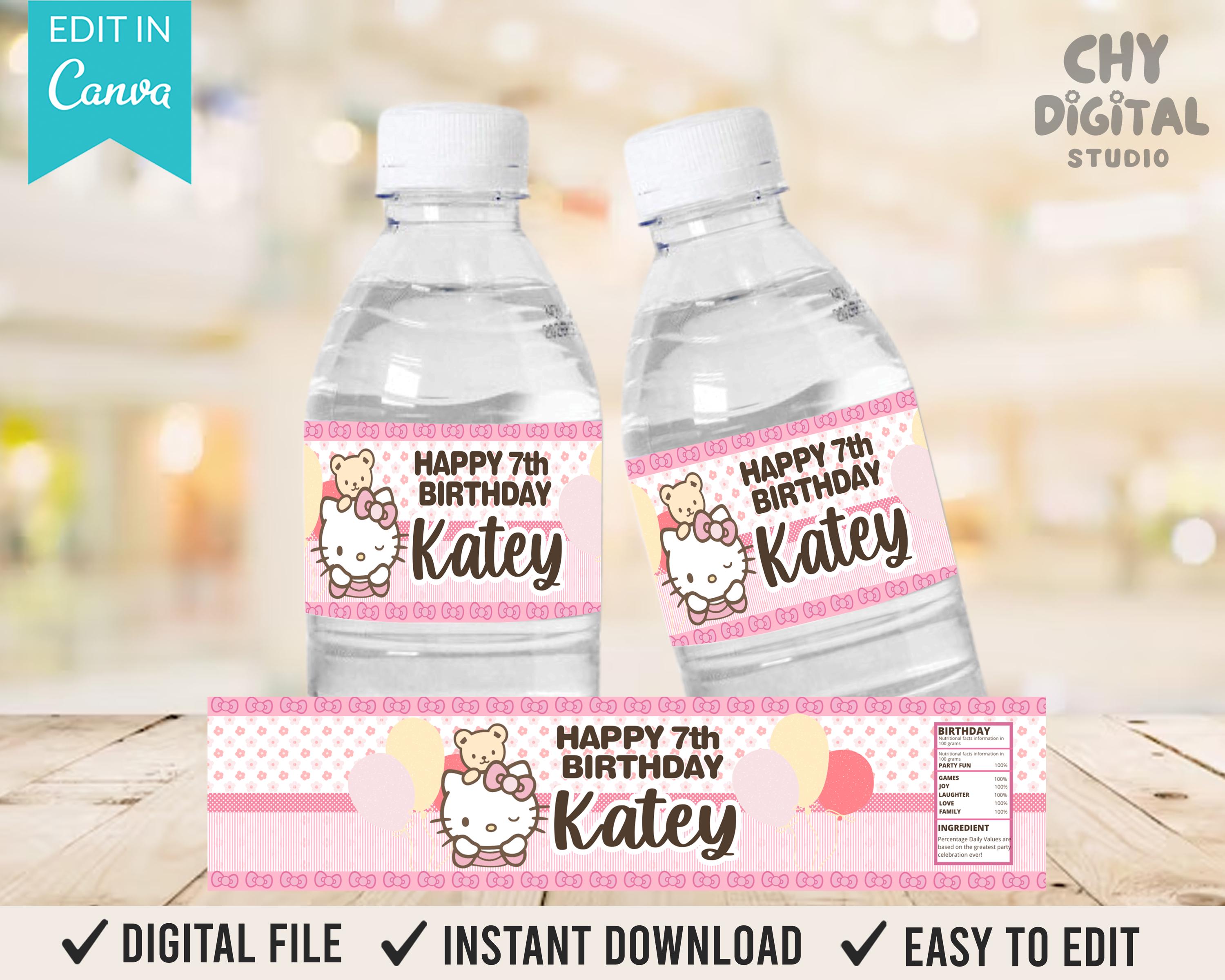 Editable Kitty Water Bottle Label, Kitty Party Favors, Kitty Birthday ...