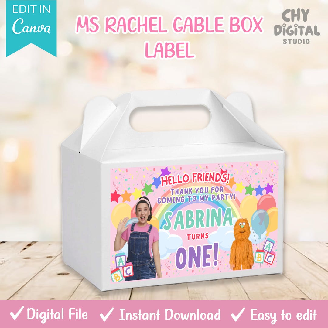 Editable Ms Rache Gable Box Label, Ms Rachl Birthday Party, Ms Rach ...