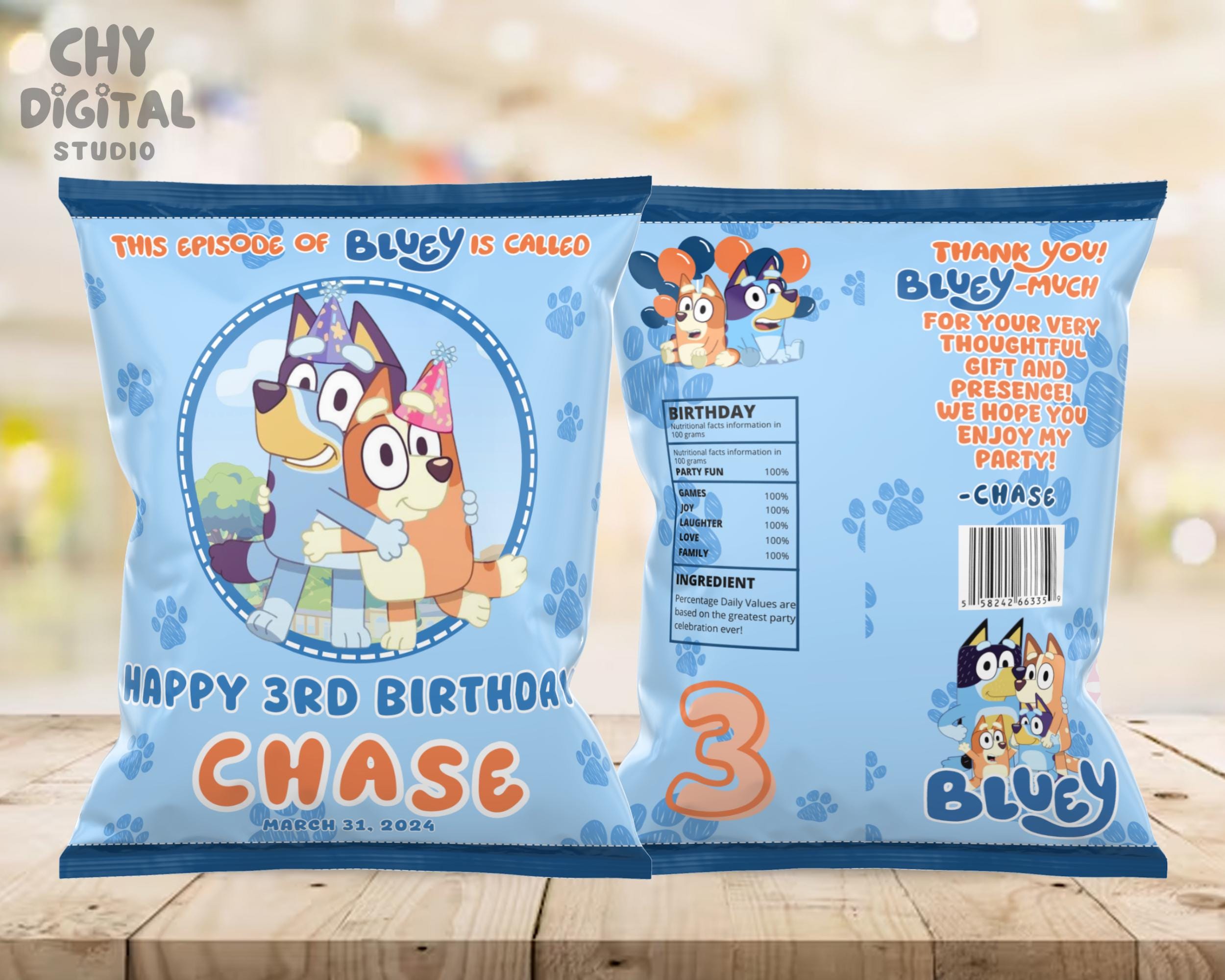 Bluey Chip Bag Label, Bluey and Bingo Party Favors Blue Dog Birthday ...