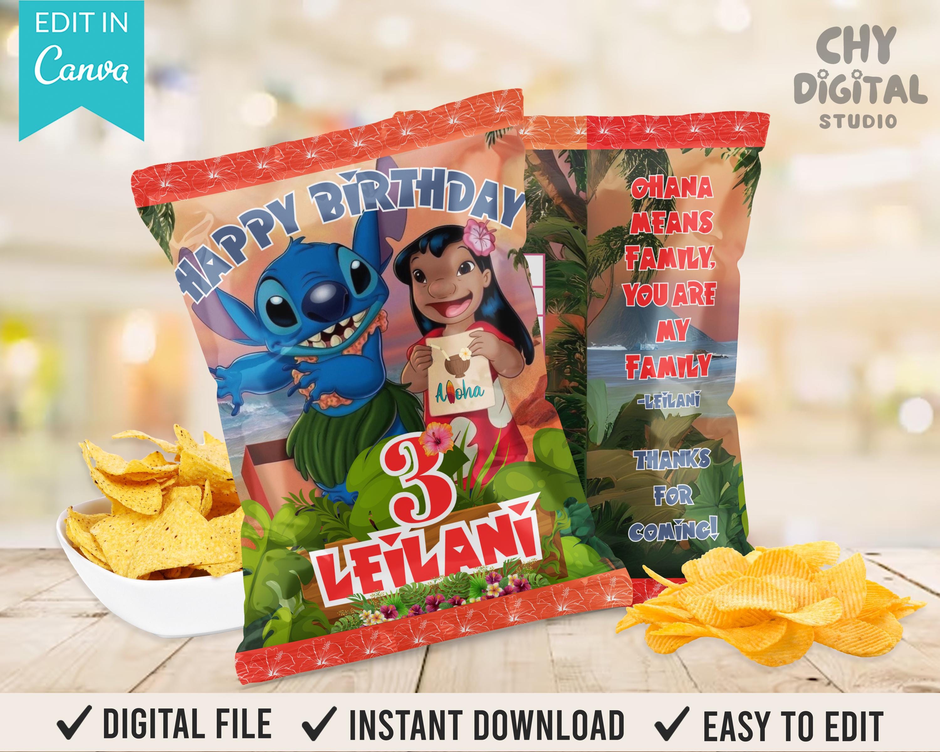 Editable Stitch Chip Bag Label, Stitch Party Favors, Stitch Birthday ...