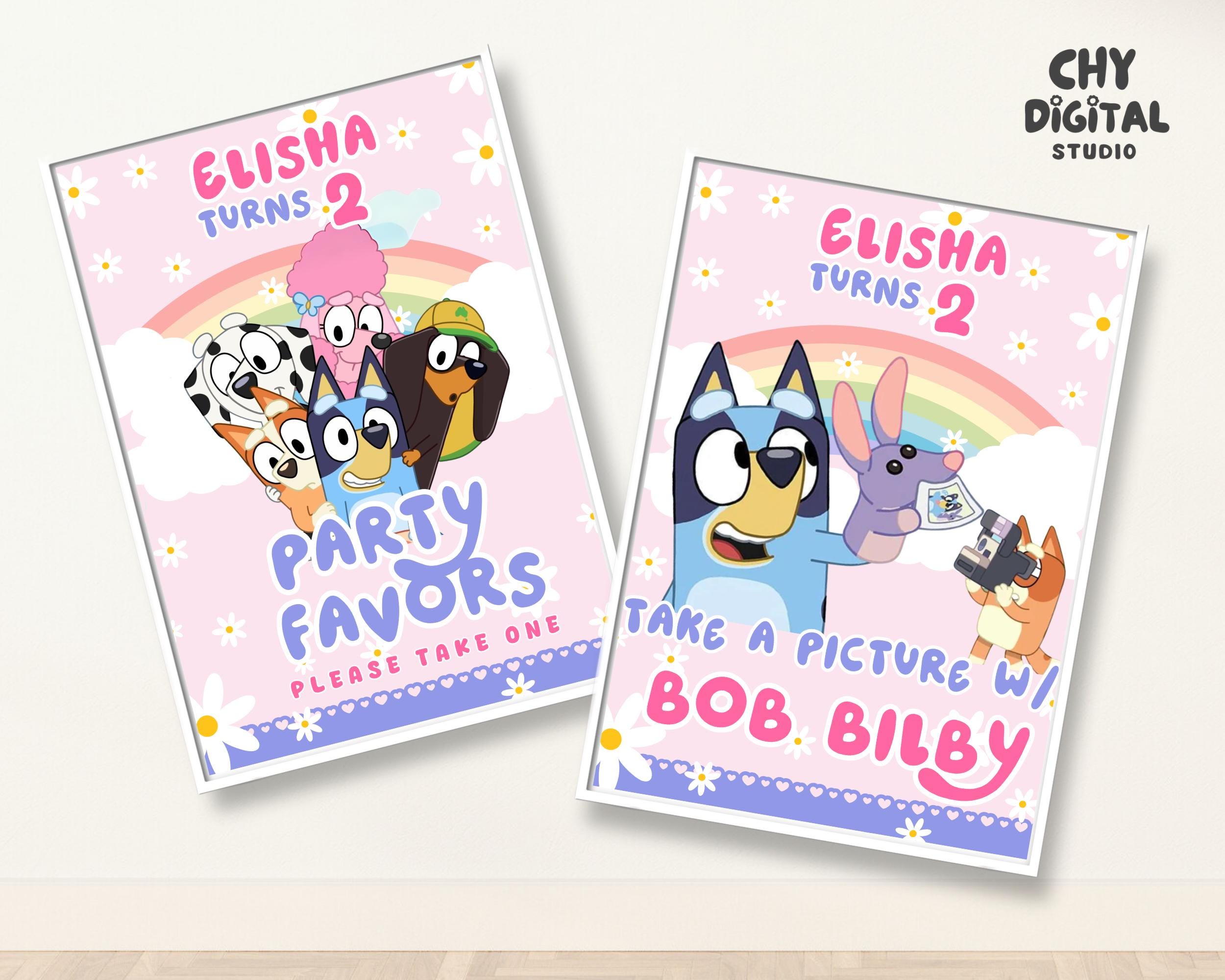 Editable Pink Bluey Party Signs Bundle, Girl Blue Dog Party Printable ...