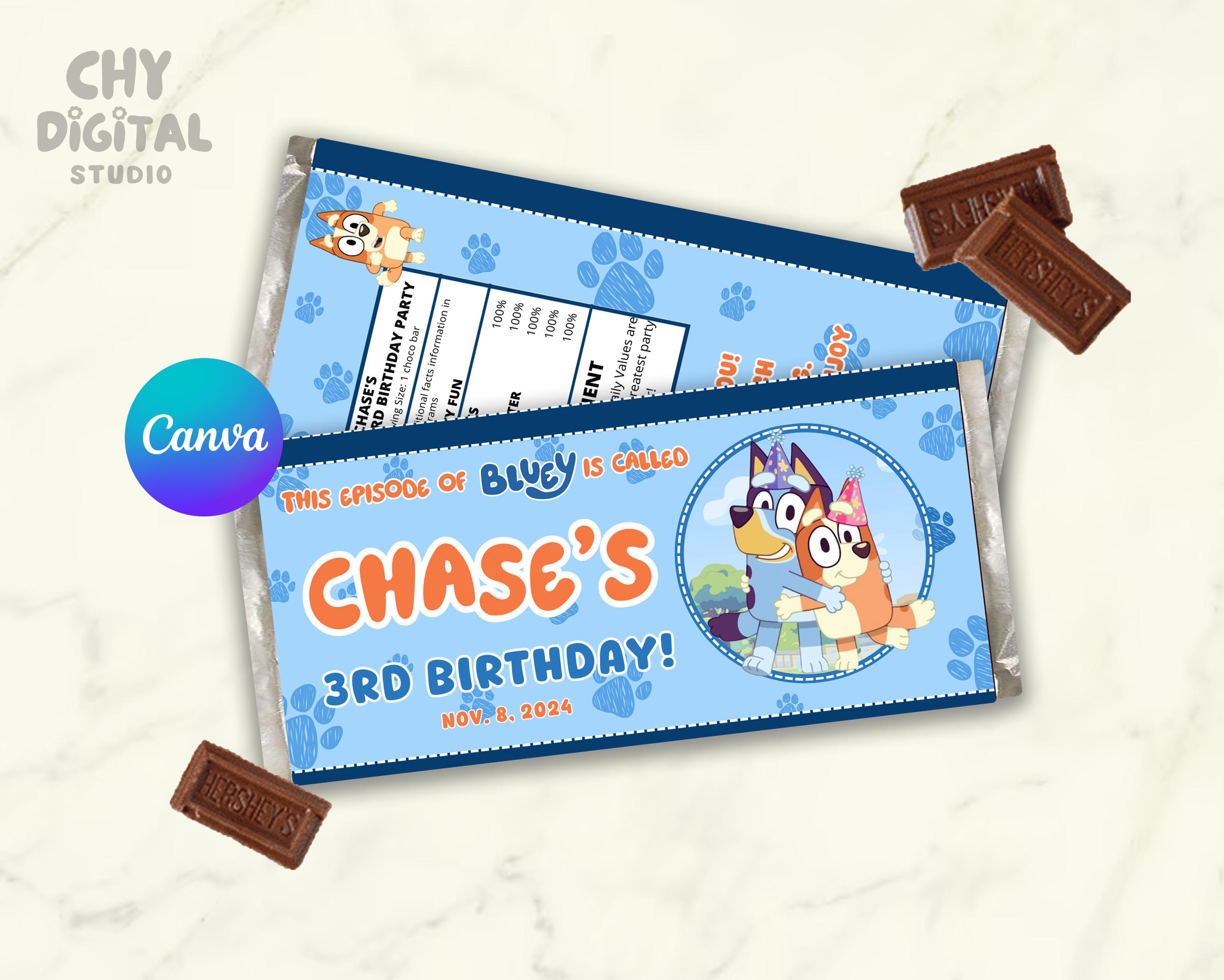 Editable Blue Dog Chocolate Wrapper, Blue Dog Party Favor Label, Bluey ...