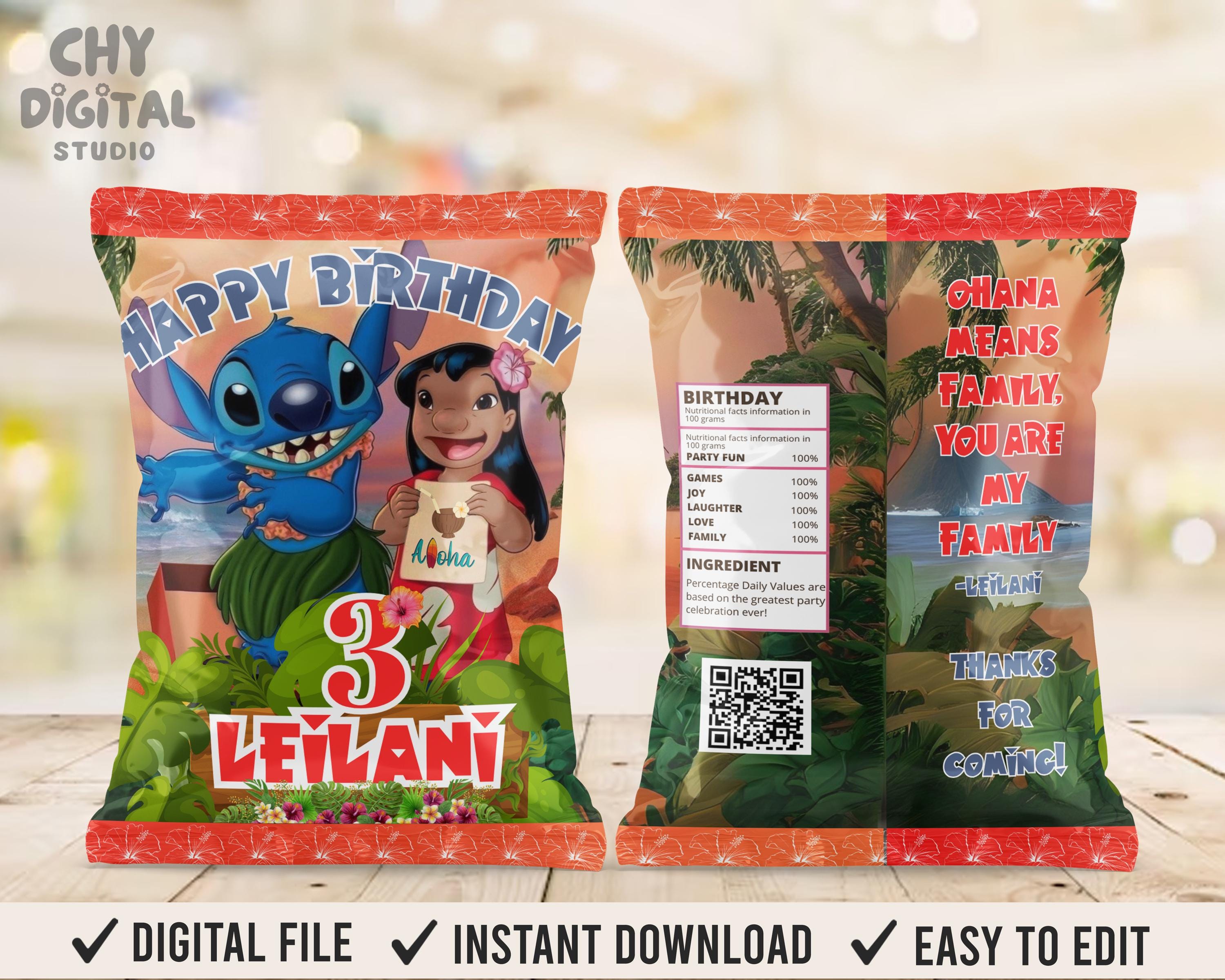 Editable Stitch Chip Bag Label, Stitch Party Favors, Stitch Birthday ...