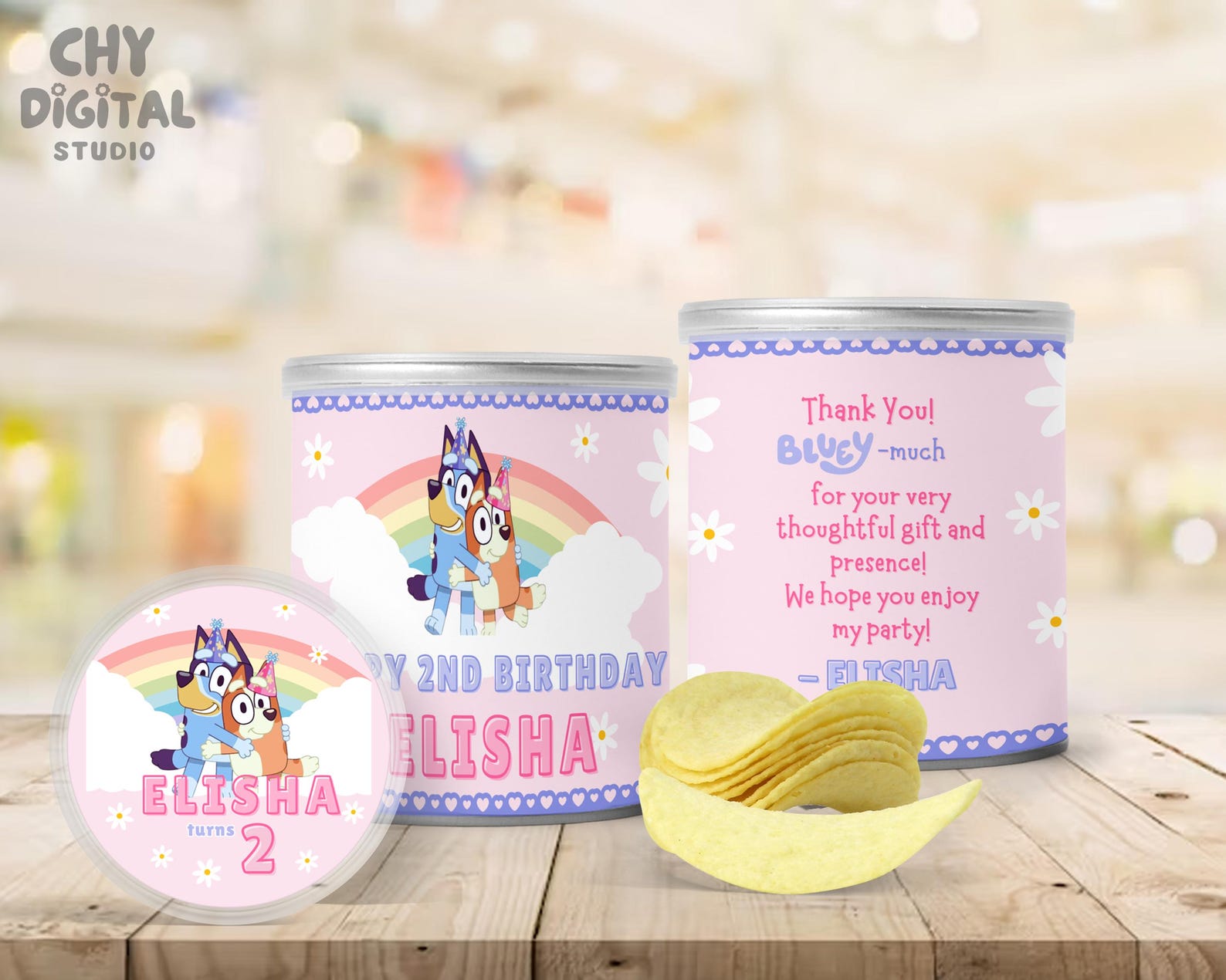 Editable Pink Blue Dog Pringles Party Favors Potato Chip Can for Girl ...