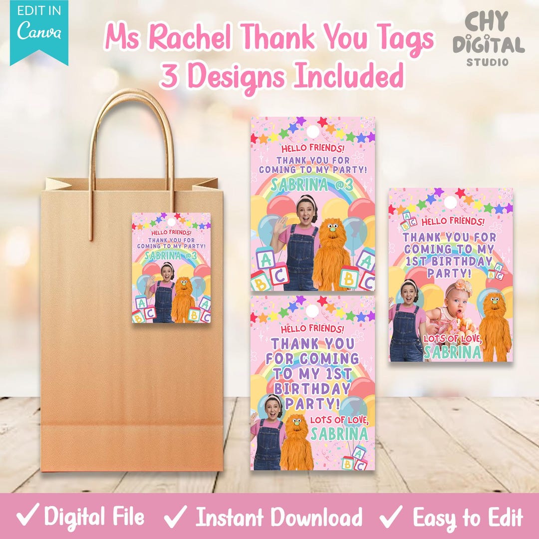 Editable Ms Rache Thank You Tags, Ms Rach Party Favor Gift Tags ...