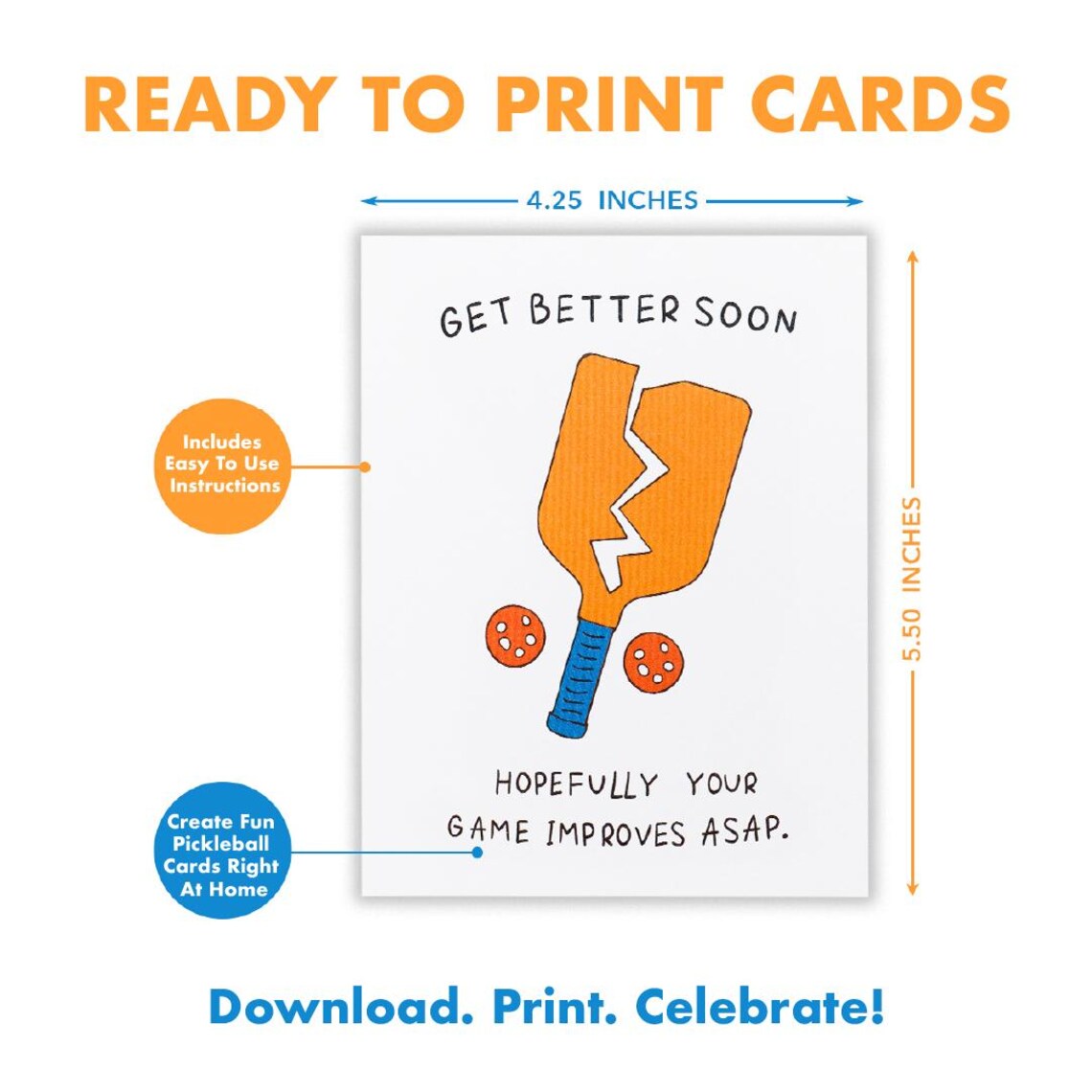 Printable Pickleball Get Well Soon Card | Broken Paddle & Pickleballs ...