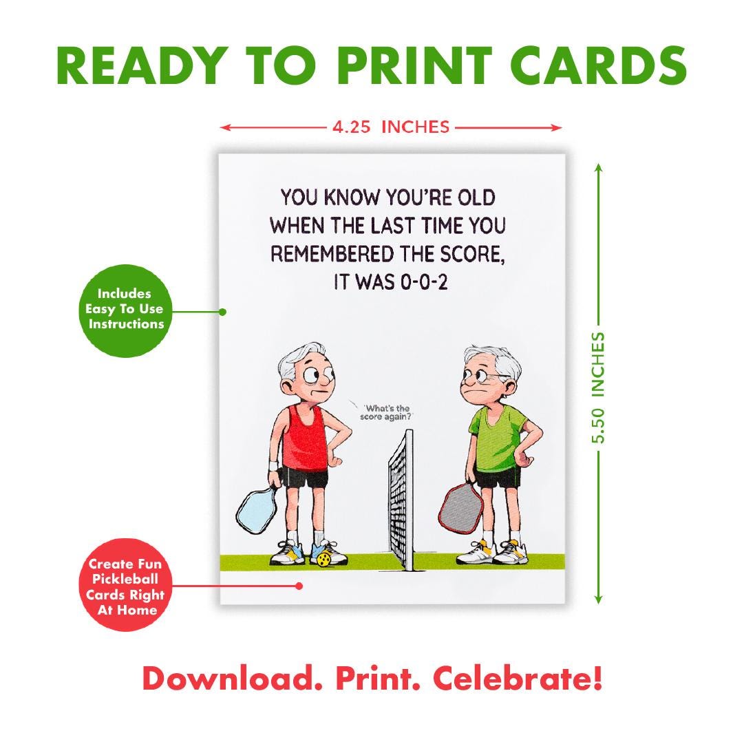 Printable Funny Pickleball Birthday Card | Forgetting Pickleball Score ...