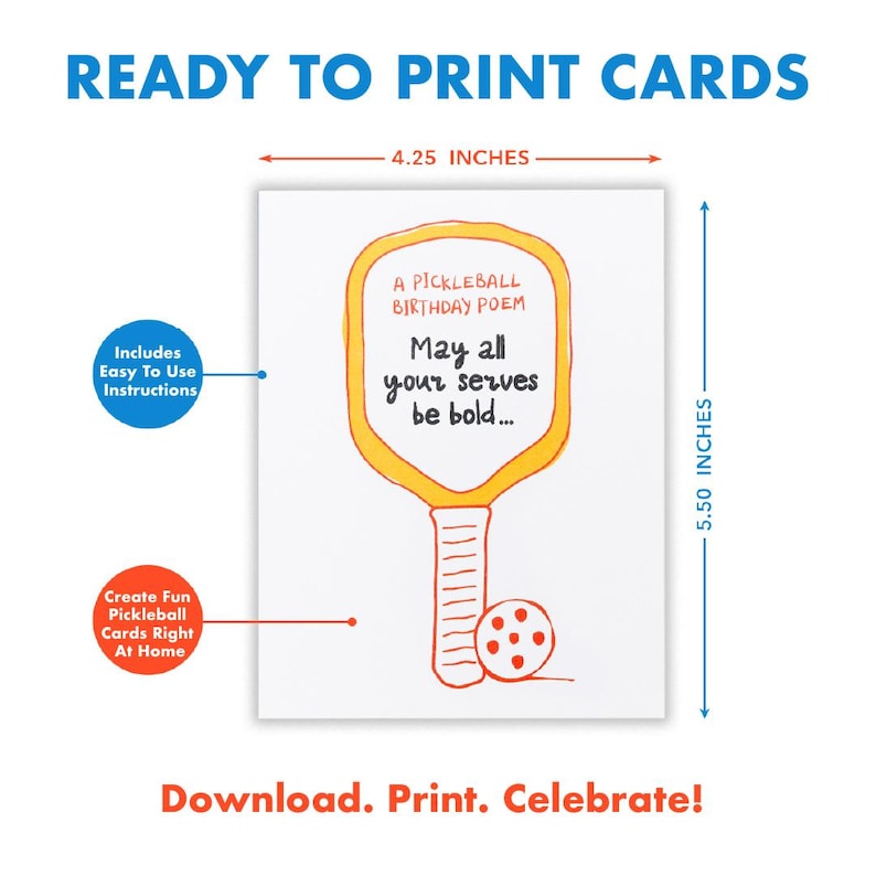 Printable Funny Pickleball Birthday Card | Pickleball Poem & Cartoon ...