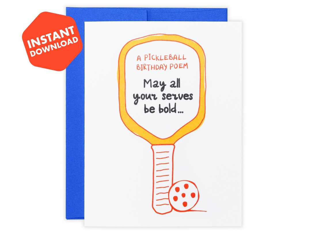 Printable Funny Pickleball Birthday Card | Pickleball Poem & Cartoon ...
