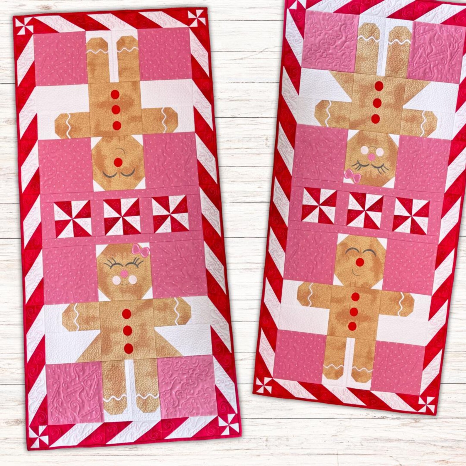 Gingerbread Christmas Table Runner Quilt In-the-hoop Machine Embroidery ...
