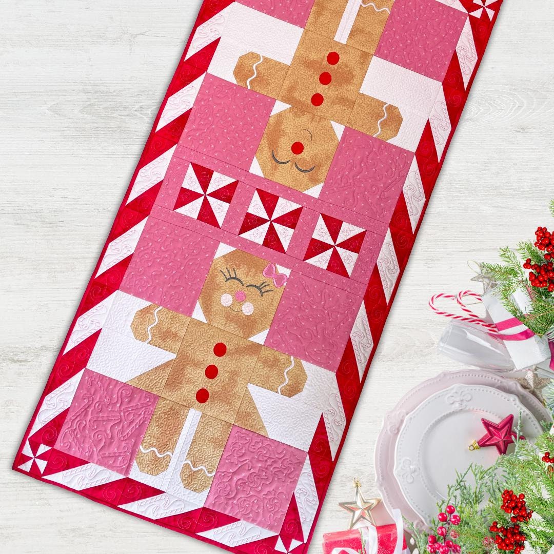 Gingerbread Christmas Table Runner Quilt In-the-hoop Machine Embroidery ...