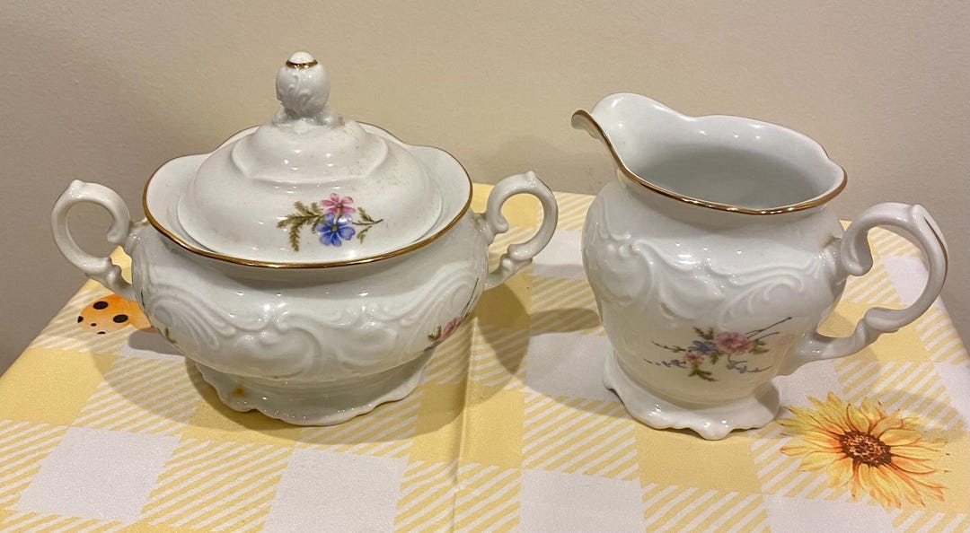Wawel Rose Garden Blue and Pink Collection Creamer & Sugar Bowl ...