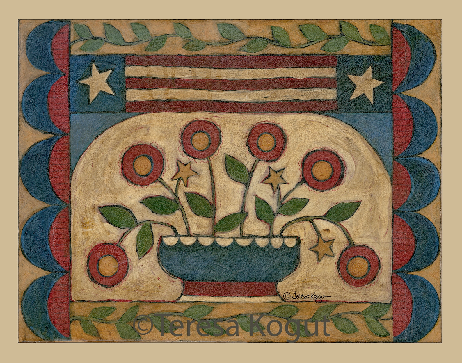 Wall Art Folk Art Americana Folk Floral 11x14 Print - Etsy