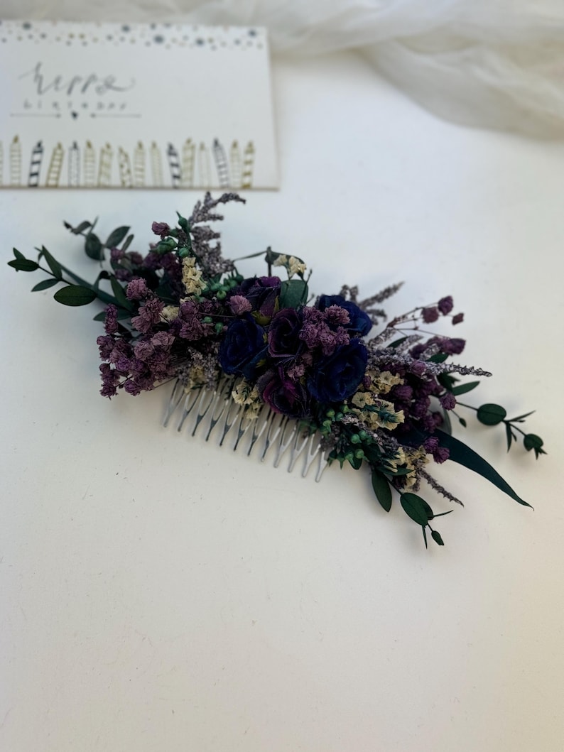 Dark Purple Floral Hair Comb Wedding Flower Comb Hair Pins 3 Pieces ...