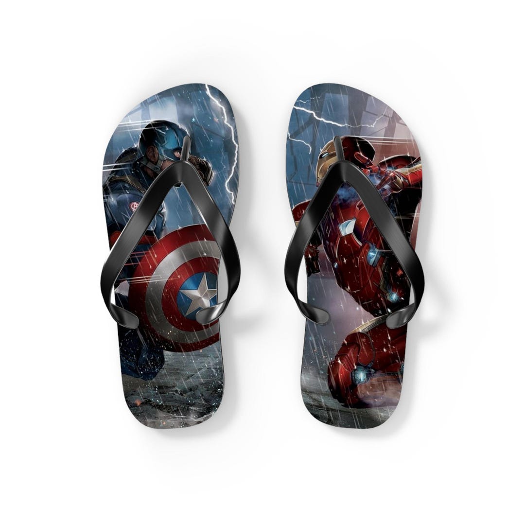 Civil War Flip Flops Iron Man and Captain America Marvel Avengers - Etsy