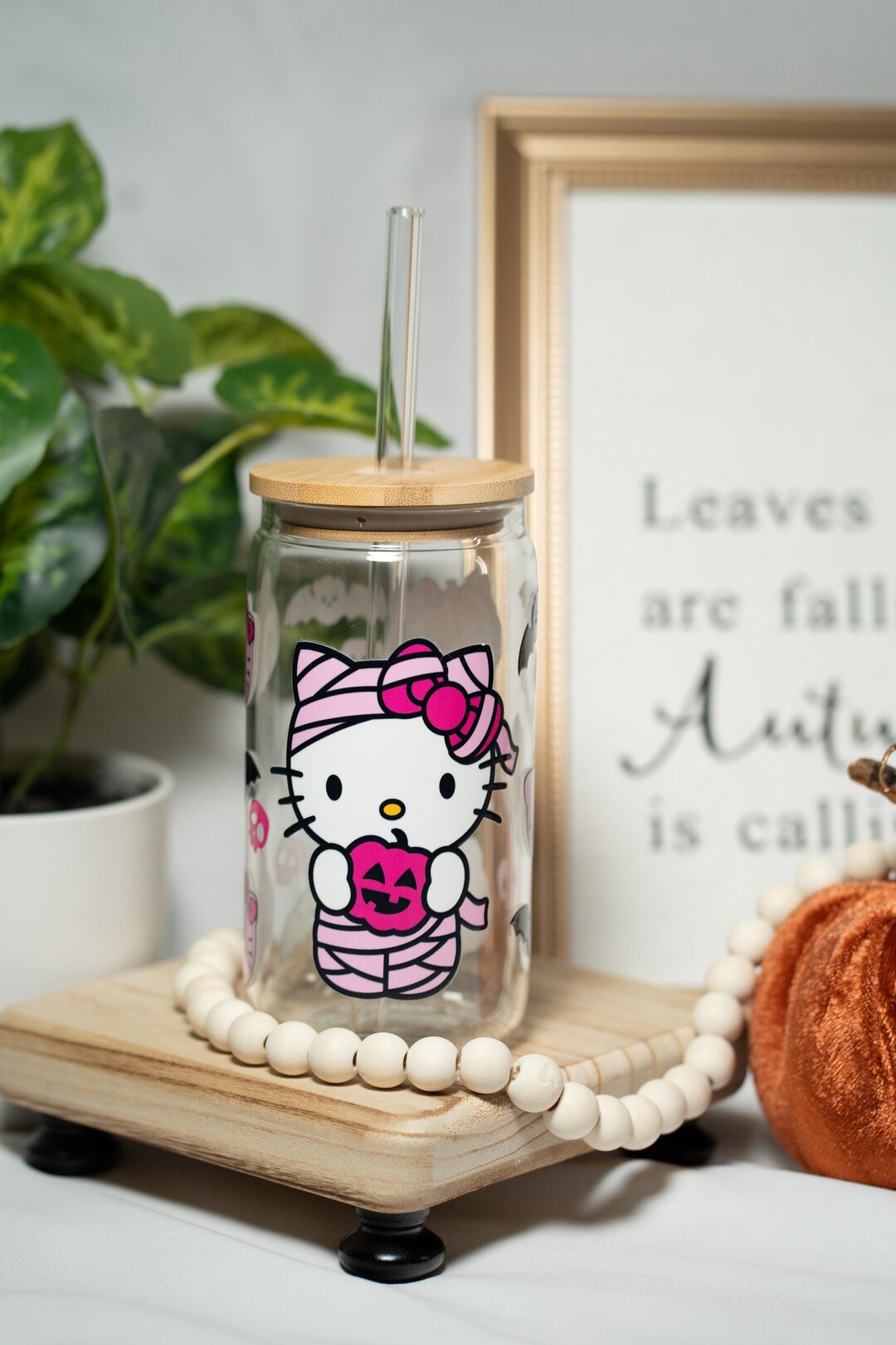Hello Kitty Mummy Glass Cup Fall Glass Cups Aesthetic Glass Cups Autumn ...