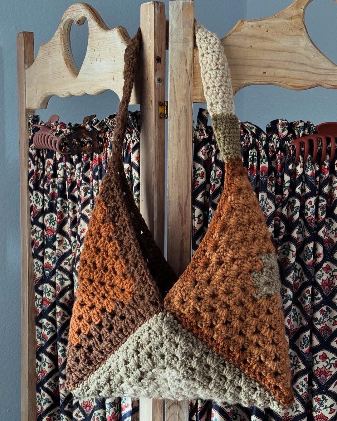 Fall Themed Crochet Tote Bag Dark Brown, Tan, Cream, and Terracotta ...
