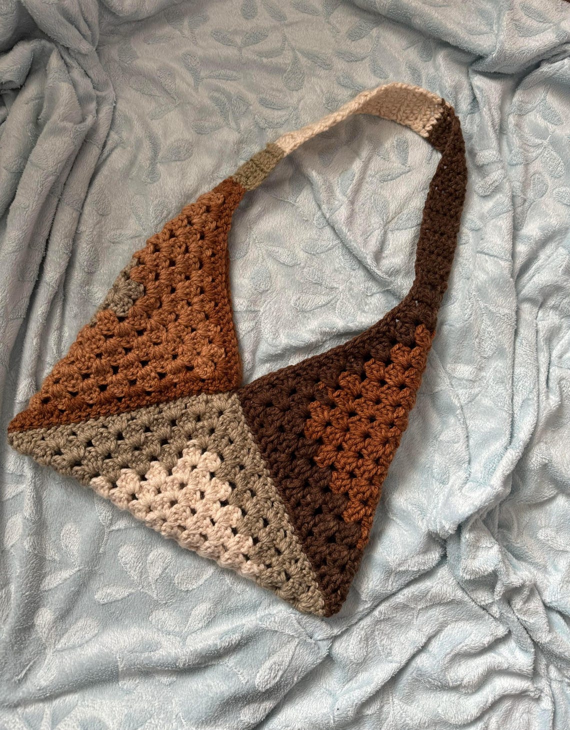 Fall Themed Crochet Tote Bag Dark Brown, Tan, Cream, and Terracotta ...