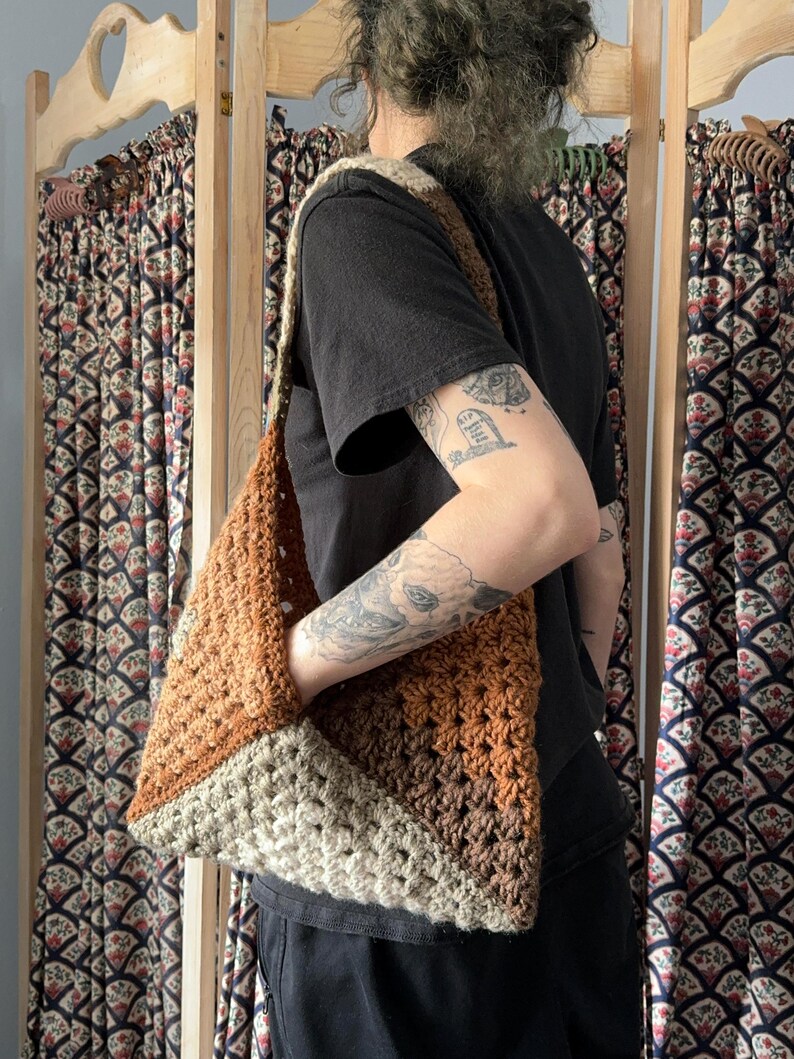 Fall Themed Crochet Tote Bag Dark Brown, Tan, Cream, and Terracotta ...