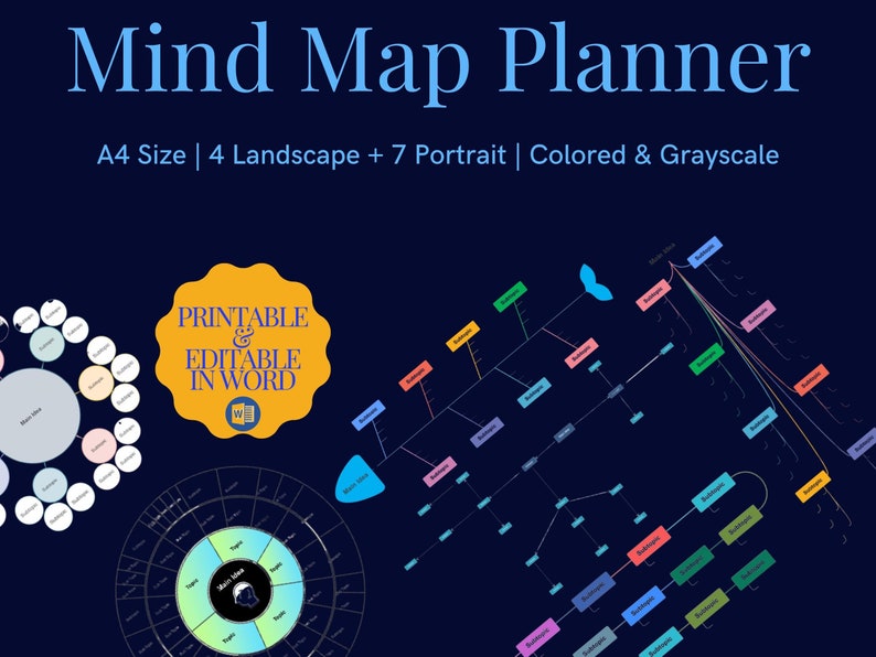 Mind Map Template | Printable Mind Map Planner | Brainstorm Diagrams ...