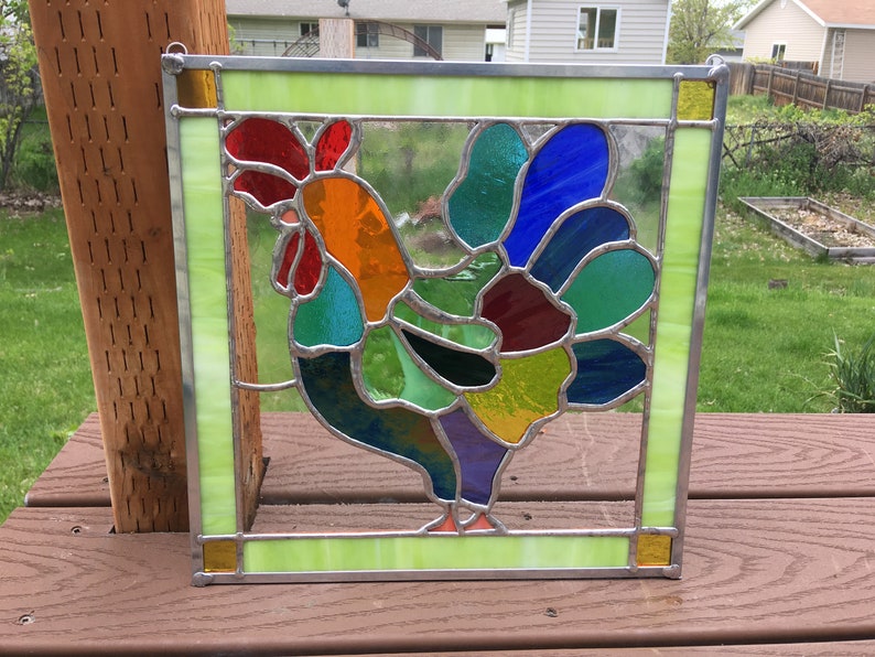 12 X 12 Stained Glass rooster Square - Etsy