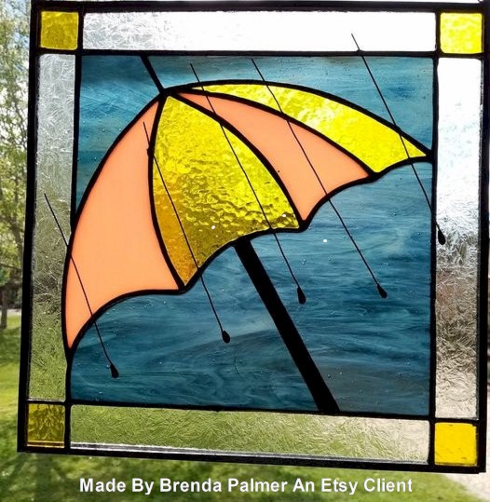April 12" X 12" Stained Glass "rain on Umbrella"" Quilt Block Pattern ...