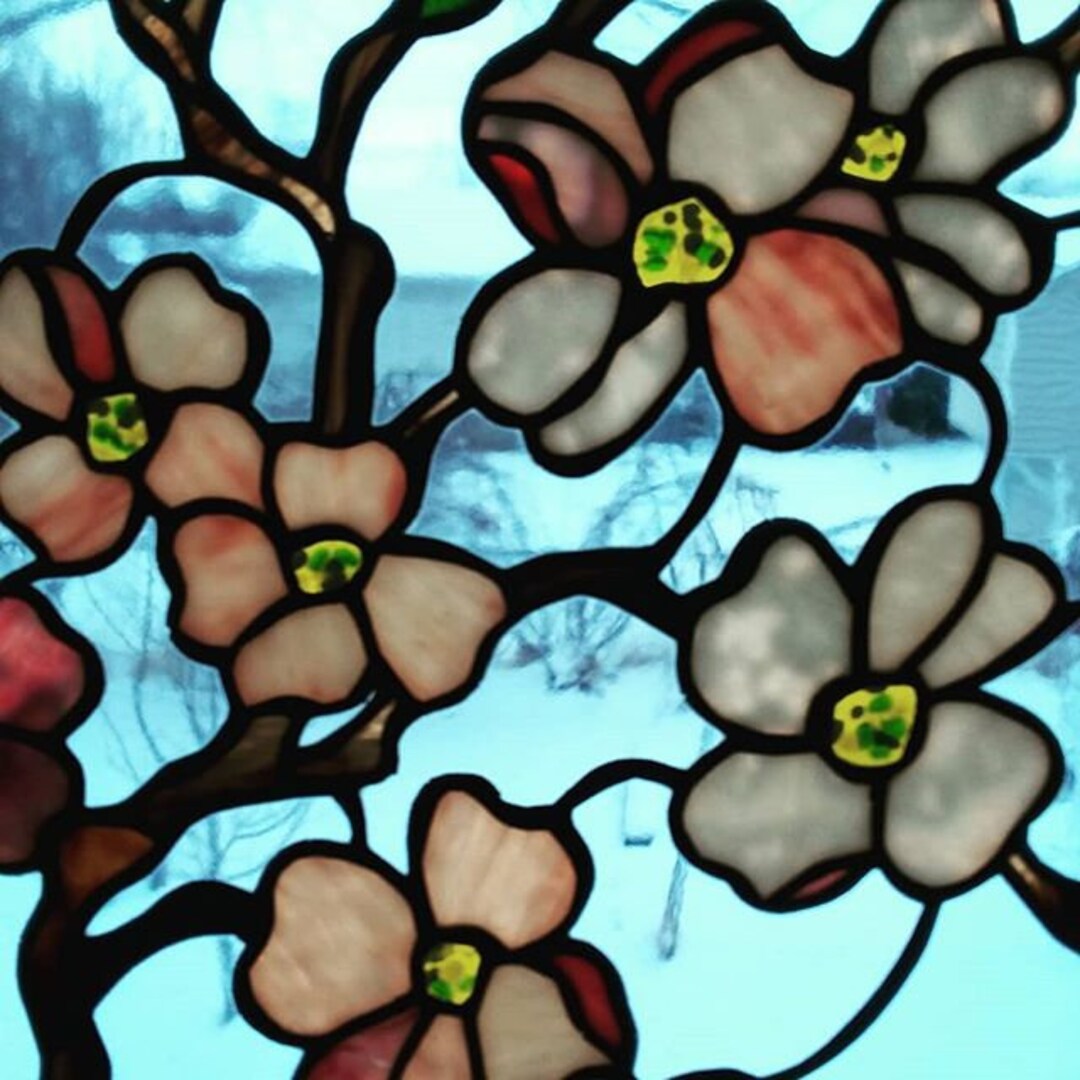 13" X 19-1/4" Stained Glass "dogwood Panel" Pattern PDF B&W Digital ...