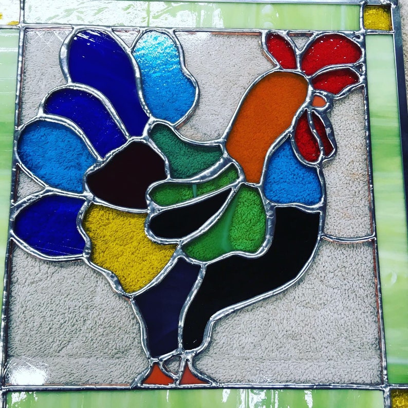 12 X 12 Stained Glass rooster Square - Etsy