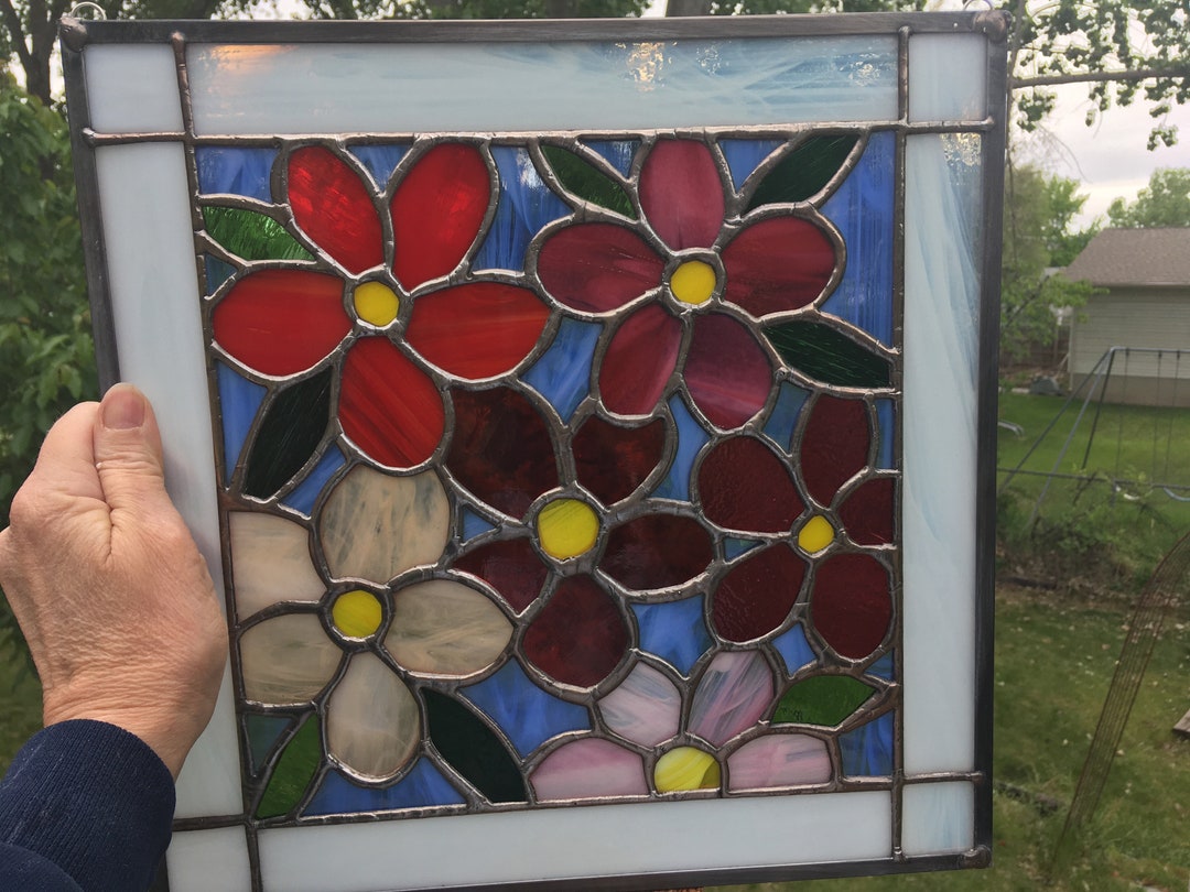 12" X 12" Stained Glass "mayflowers" Square Pattern PDF B&W Digital ...