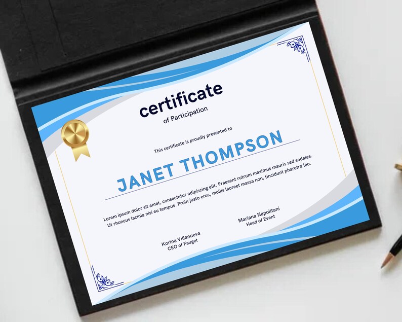 Editable Certificate , Participation Template, Printable Award ...