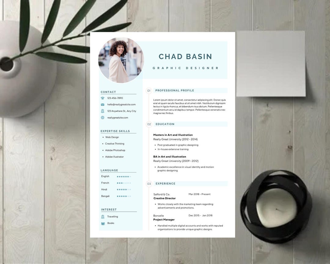 Modern Graphic Designer Resume Template, Clean Canva CV Layout ...