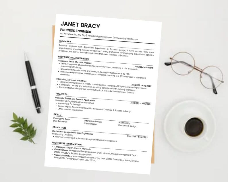 Process Engineer Resume Template, Modern Canva CV, Editable ...