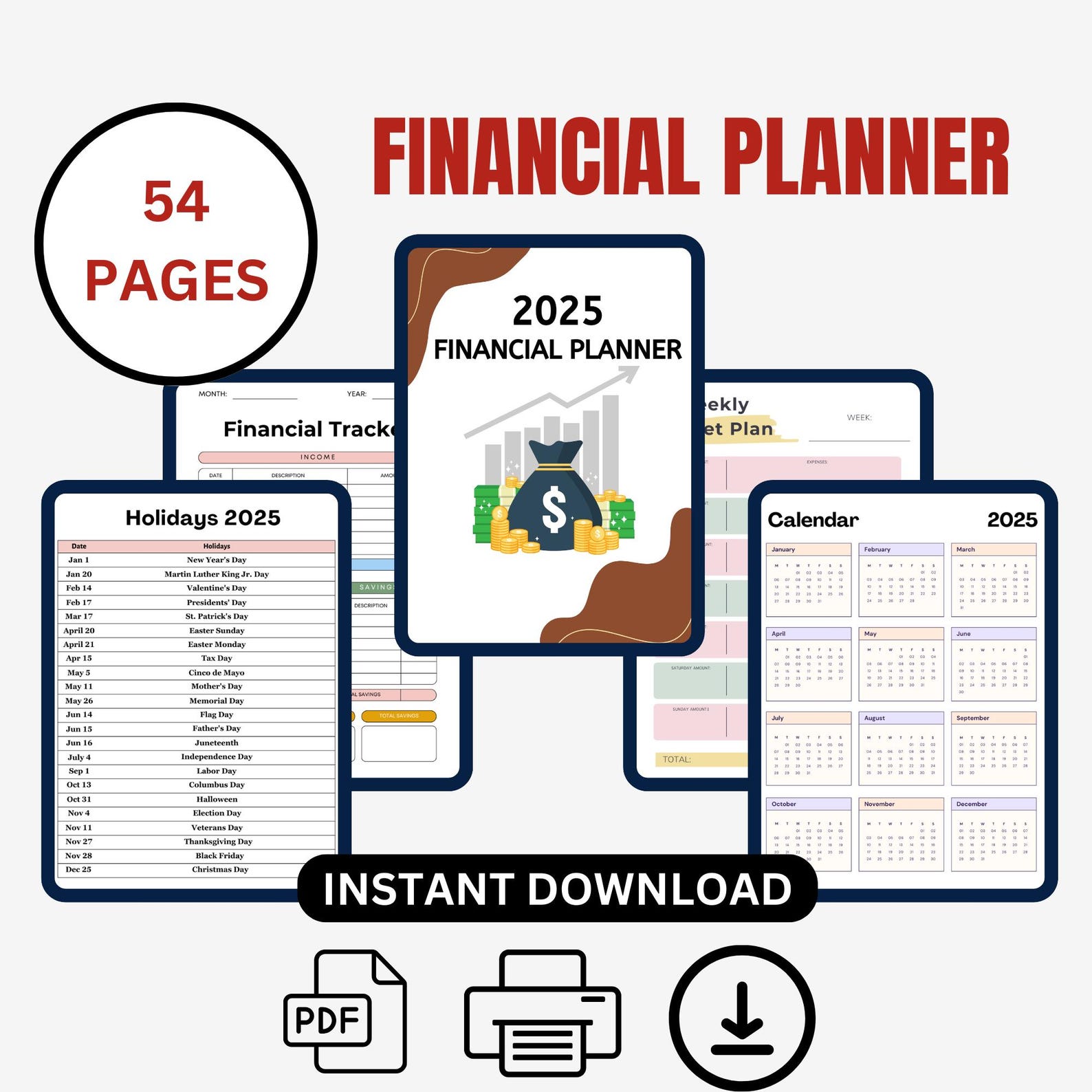 Financial Planner Budget Tracker, Canva Template, Expense Organizer ...