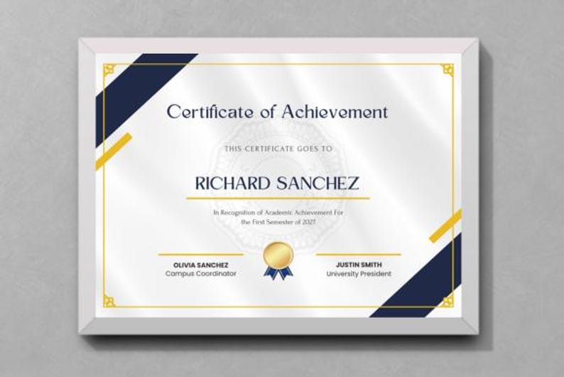 Certificate of Achievement Template, Editable Canva Award, Printable ...