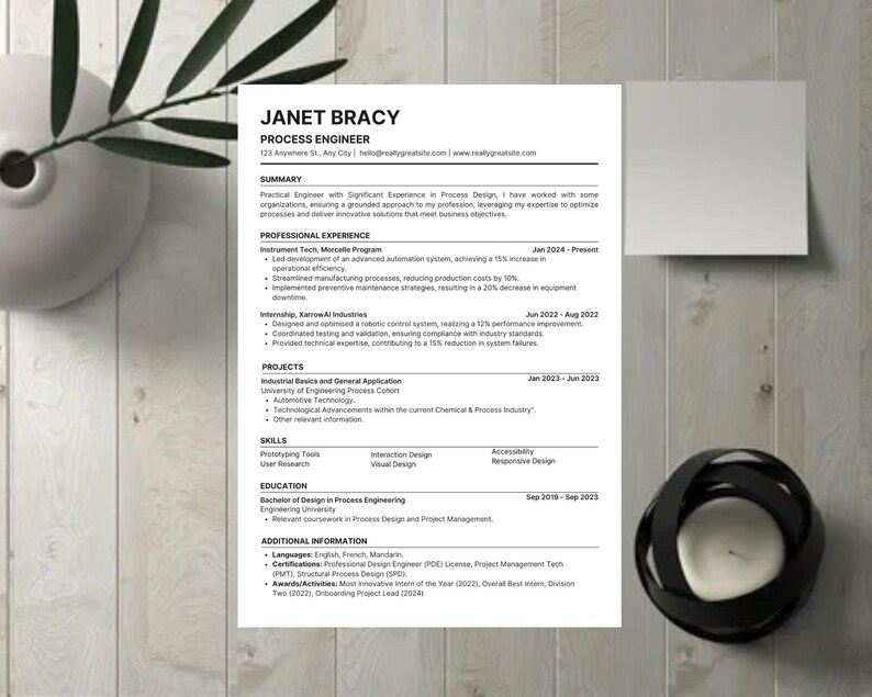 Process Engineer Resume Template, Modern Canva CV, Editable ...