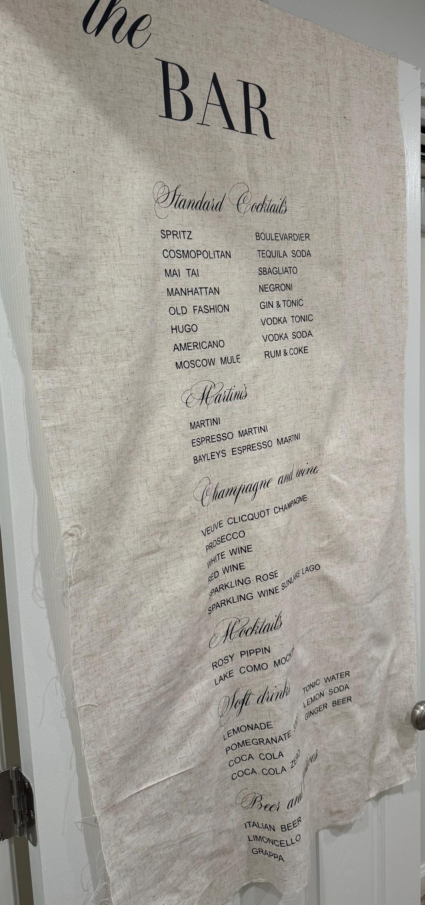 Custom Wedding Linen Bar Menu - Etsy