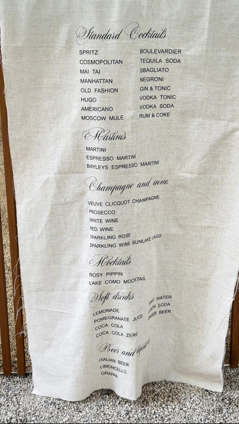 Custom Wedding Linen Bar Menu - Etsy