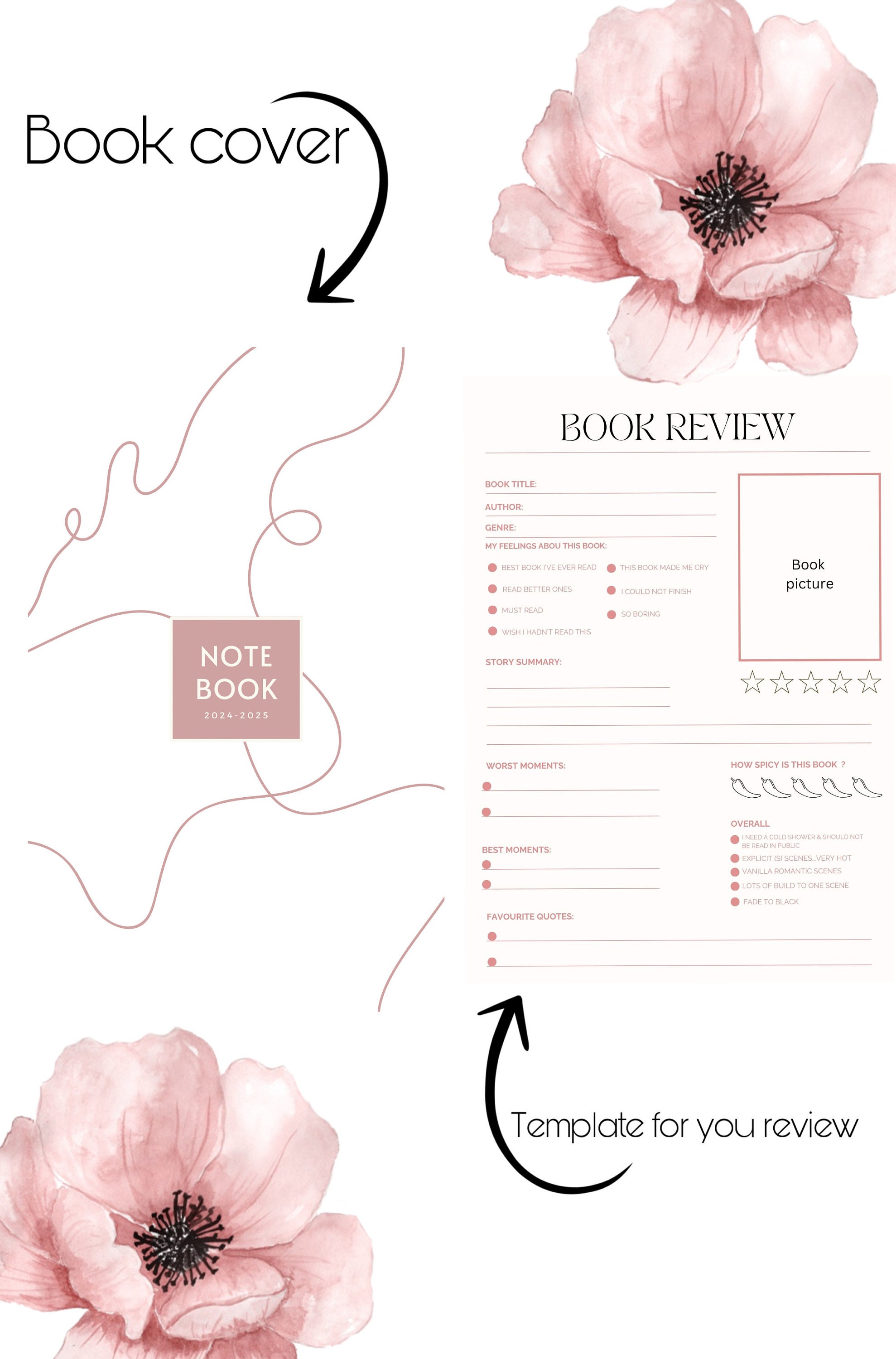 Book Review Template Printable, Book Review Journal, Book Review Page ...