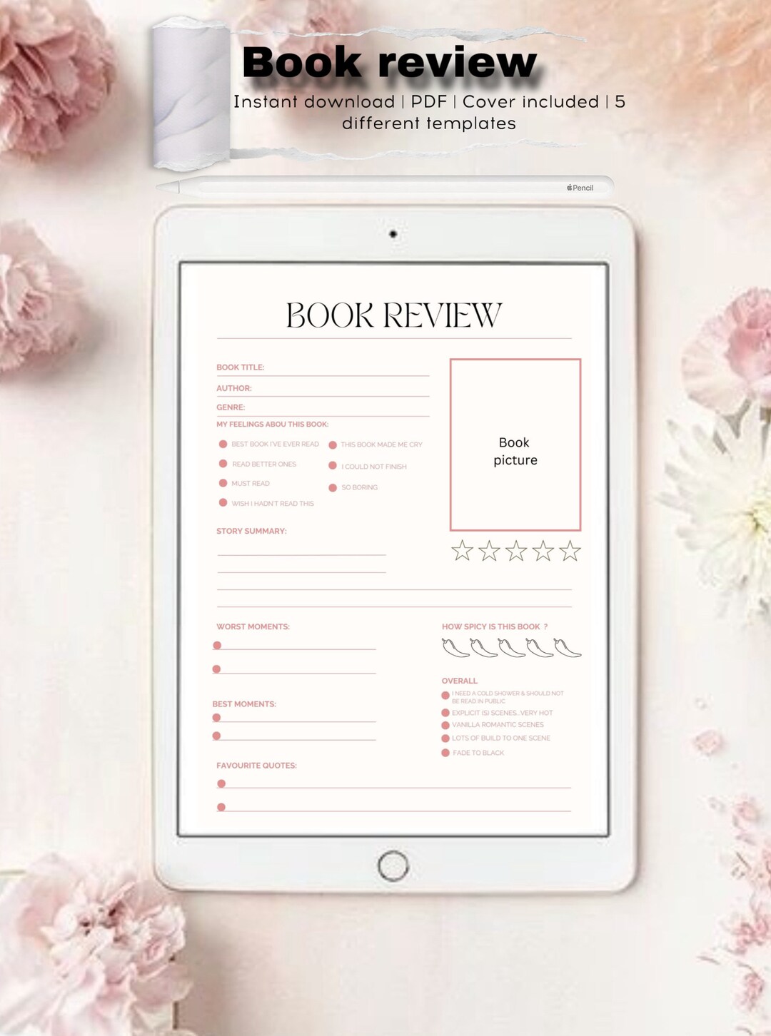 Book Review Template Printable, Book Review Journal, Book Review Page ...