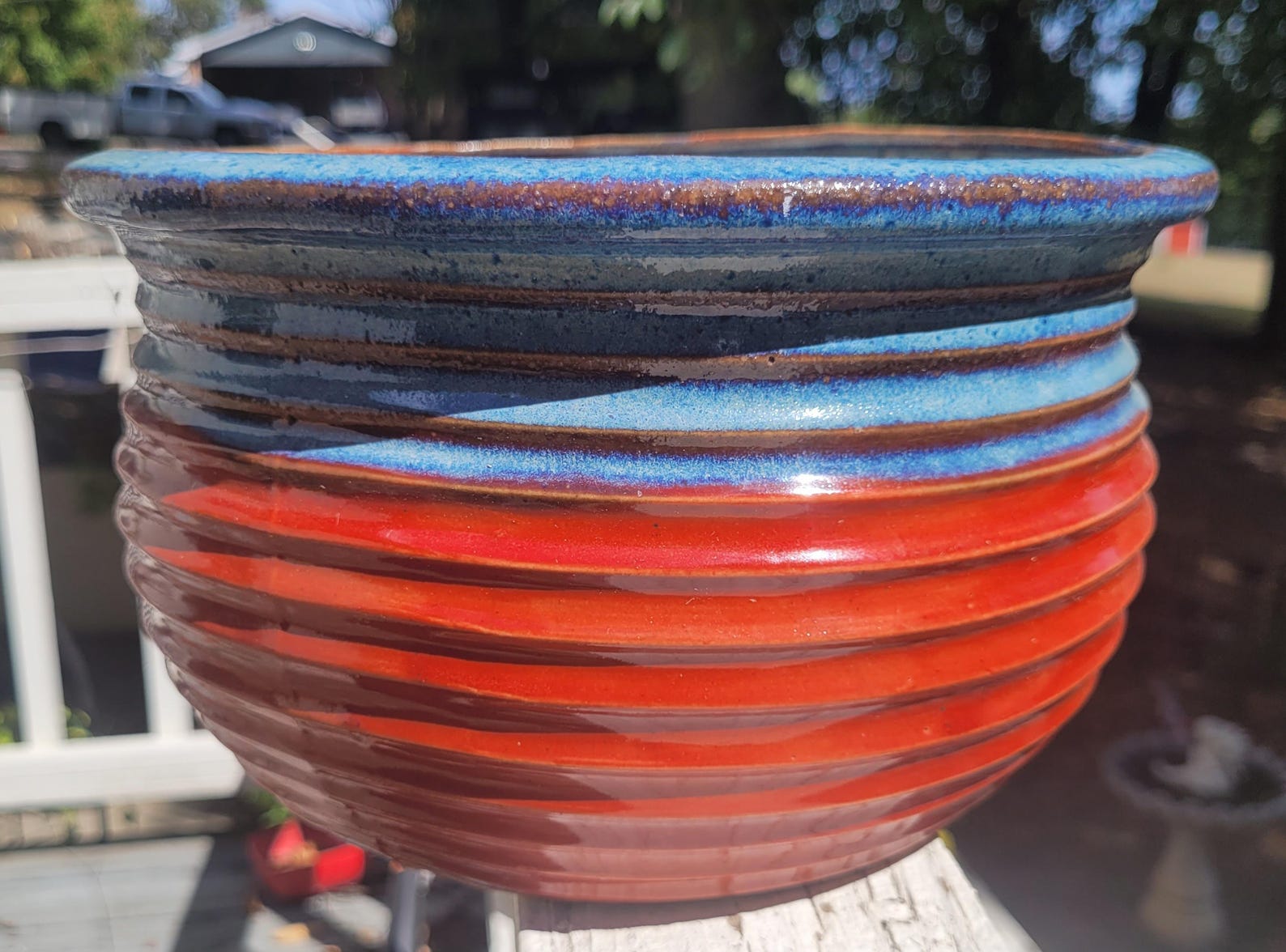 Red and Blue Glazed Planter Flower Pot - Etsy