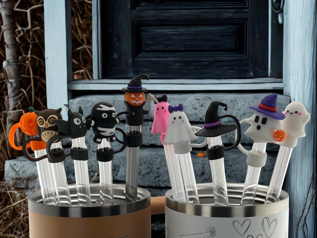 Halloween Straw Toppers: Reusable Silicone Spooky Drink Accessories - Etsy