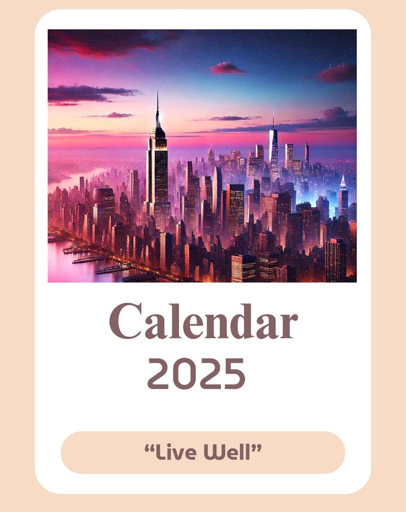 2025 Calendar Printable New York Skyline 12 Month Downloadable Pdf ...
