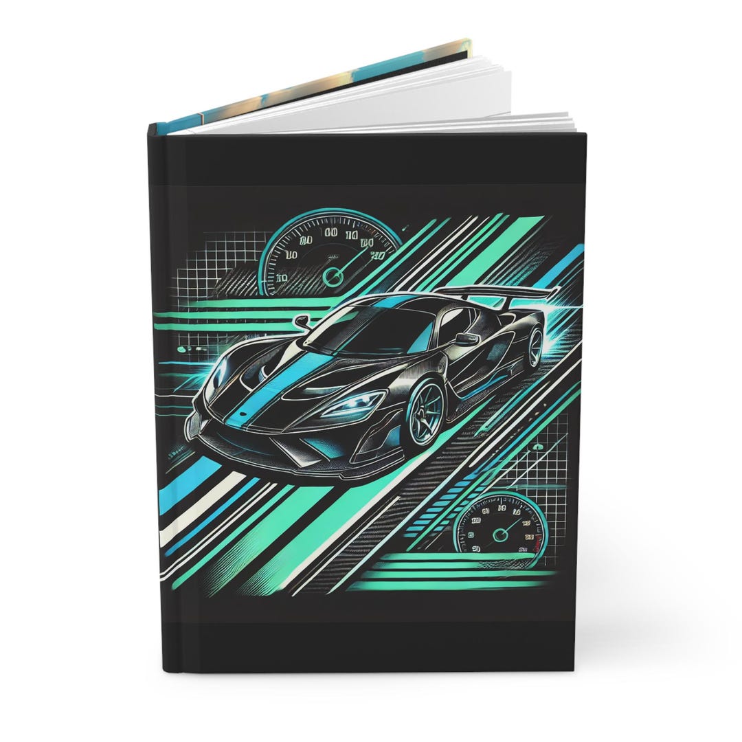 Hardcover Journal Sports Car Racing Tech 150 Lined Pages Matte Laminate ...